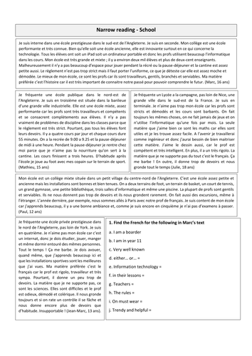 GCSE FRENCH REVISION - Narrow reading on school with pre-reading ...