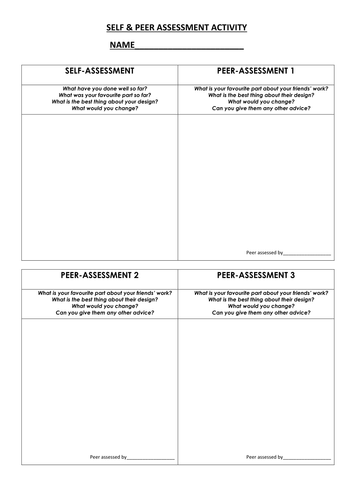 Self Peer Assessment Activity Sheet General Design Technology Extended ...