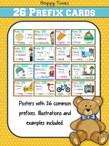 26 Common Prefixes Poster Cards (English, Spellings, SPaG) | Teaching ...