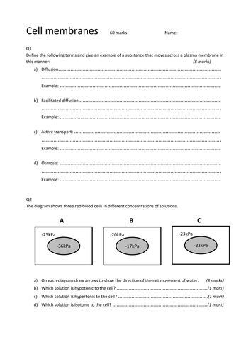 Cell membranes, osmosis, diffusion and facilitated diffusion to AS ...