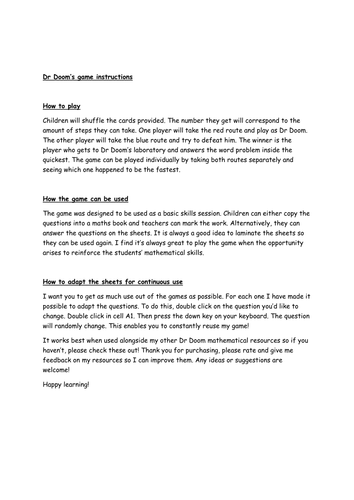 Column subtraction game / activity for Year 3 featuring Dr Doom! (Grey ...