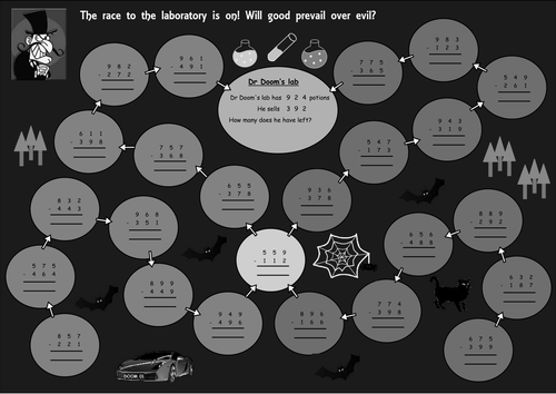 Column subtraction game / activity for Year 3 featuring Dr Doom! (Grey ...