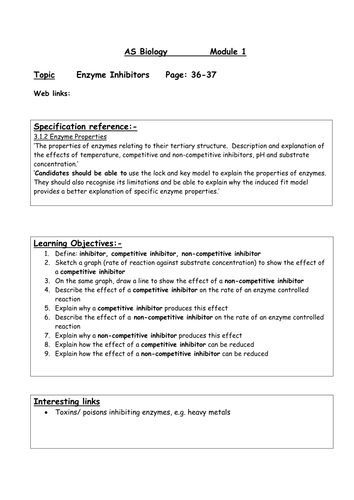 AS Biology Enzymes (Resources, practical ideas, assessments and lesson ...