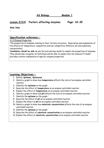 AS Biology Enzymes (Resources, practical ideas, assessments and lesson ...