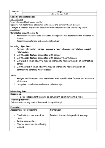 AS Biology - Lungs teaching materials (Lesson materials, worksheets ...