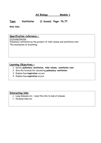 AS Biology - Lungs teaching materials (Lesson materials, worksheets ...
