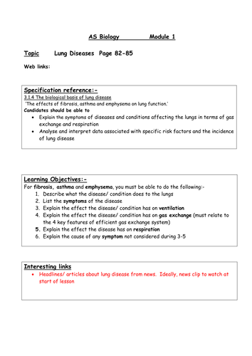 AS Biology - Lungs teaching materials (Lesson materials, worksheets ...