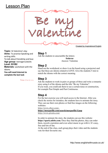 Be my Valentine- Lesson plan | Teaching Resources