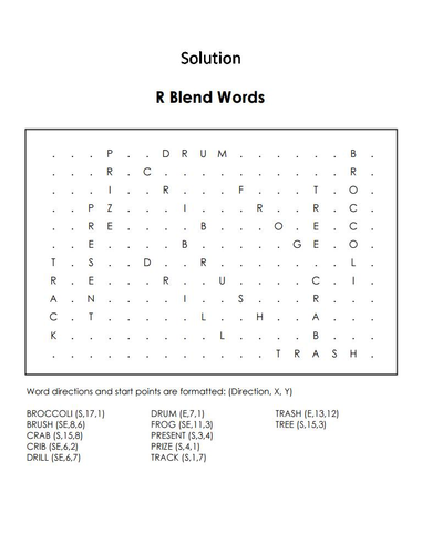R Blends Word Search | Teaching Resources