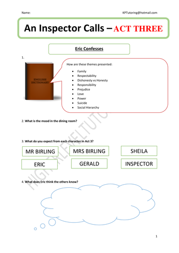 MODERN DRAMA: An Inspector Calls - ACT 3: ERIC CONFESSES (8 pages ...