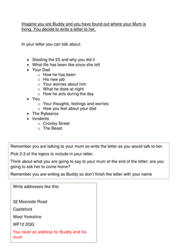Buddy Writing a Letter to his Mum | Teaching Resources