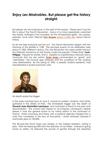 French Revolution - Les Miserables | Teaching Resources