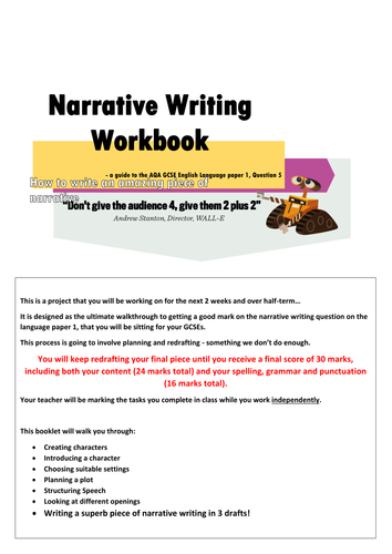 Narrative Writing Workbook - NEW SPEC AQA English Language, Paper 1 ...