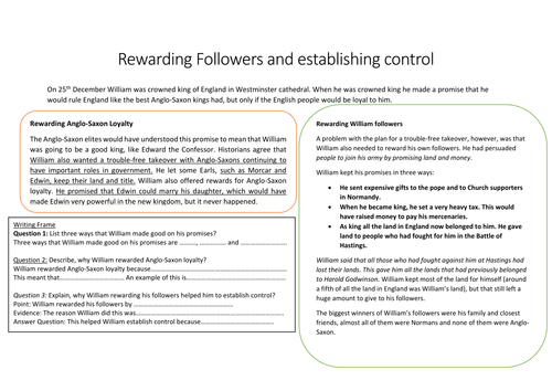 How did King William I establish control after his victory at the ...