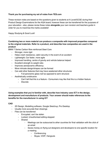 A Level & GCSE Design Technology Revision Notes (Long Questions ...
