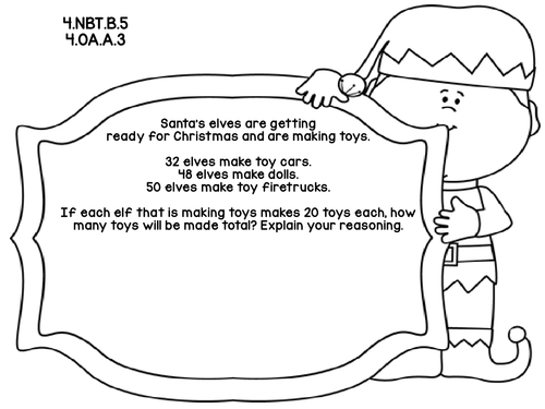 4th Grade Common Core Open Ended Christmas Math Assessment Task (Elf ...