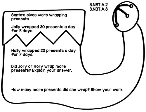 3rd Grade Common Core Open Ended Christmas Math Assessment Task (Elf ...
