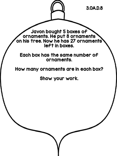 3rd Grade Common Core Open Ended Christmas Math Assessment Task ...