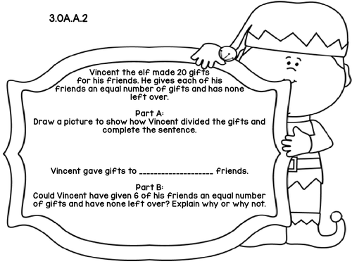 3rd Grade Common Core Open Ended Christmas Math Assessment Task (Elf ...