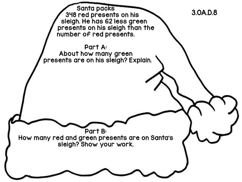 3rd Grade Common Core Open Ended Christmas Math Assessment Task (Santa ...