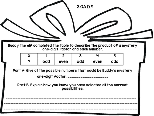 3rd Grade Common Core Open Ended Christmas Math Assessment Task (Gift ...