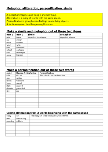 Metaphor, Personification, Simile. Lesson with worksheets | Teaching ...
