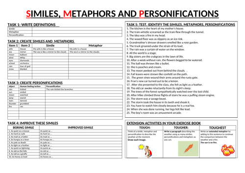 Metaphor, Personification, Simile. Lesson with worksheets | Teaching ...