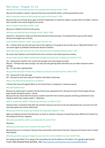 Michael Morpurgo - War Horse - 7 sessions of Guided Reading / Whole ... Michael Morpurgo - War Horse - 7 sessions of Guided Reading / Whole ...