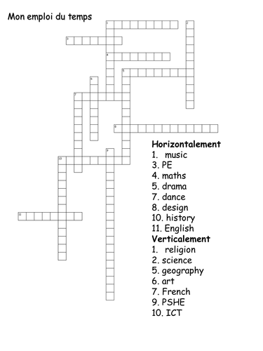 Mon emploi du temps - timetable worksheets and school subjects ...
