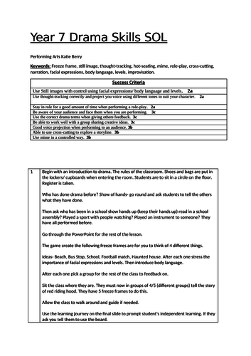 Year 7 or Primary Introduction to Drama skills | Teaching Resources