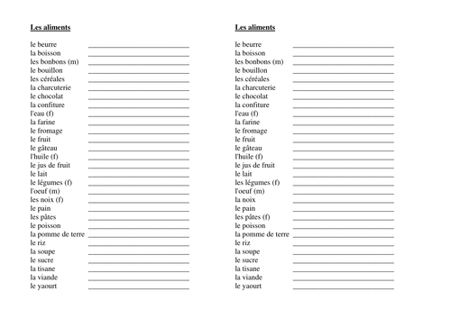 French food and drink vocab list to translate | Teaching Resources