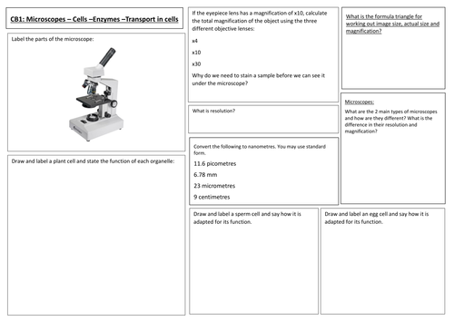 NEW EDEXCEL COMBINED GCSE 9-1 CB1 KEY CONCEPTS IN BIOLOGY REVISION MAT ...