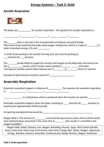 GCSE PE (A-C) Aerobic and Anaerobic Respiration/ Energy Systems ...