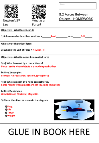 Forces In Balance Homework Sheets | Teaching Resources