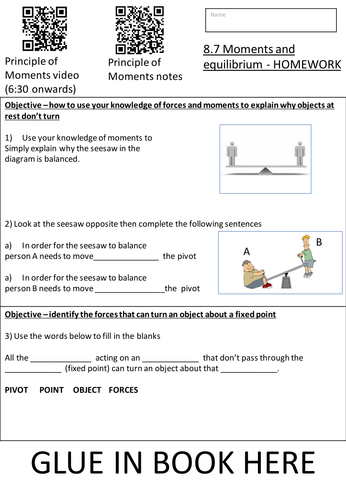 Moments And Equilibrium Homework | Teaching Resources