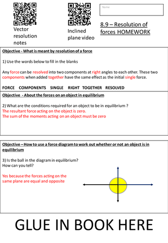 Forces In Balance Homework Sheets | Teaching Resources