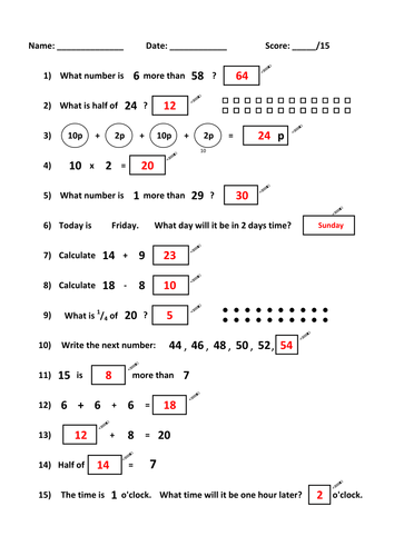 Year 1: Mental Arithmetic Tests | Teaching Resources Year 1: Mental Arithmetic Tests | Teaching Resources