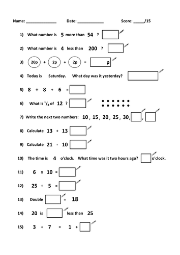 Year 1: Mental Arithmetic Tests | Teaching Resources Year 1: Mental Arithmetic Tests | Teaching Resources