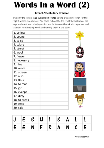 WORDS IN A WORD (2) French Vocabulary Practice | Teaching Resources