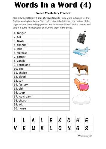 WORDS IN A WORD (4) French Vocabulary Practice | Teaching Resources
