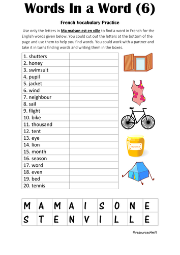 WORDS IN A WORD (6) French Vocabulary Practice | Teaching Resources