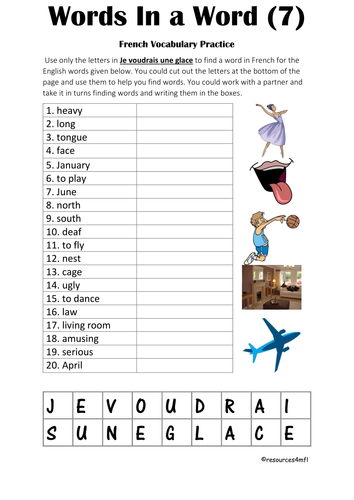 WORDS IN A WORD (7) French Vocabulary Practice | Teaching Resources