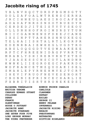Jacobite rising of 1745 Word Search | Teaching Resources