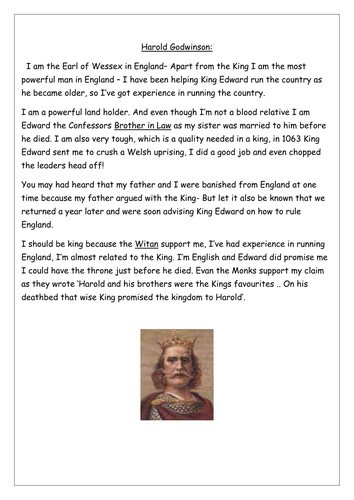 Who should be the next King 1066 | Teaching Resources