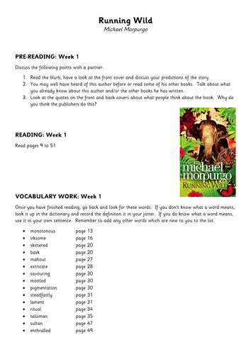 Running Wild by Michael Morpurgo - Unit of Work | Teaching Resources