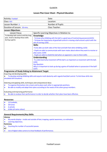 5 Individual Football Lesson Plans and Cover sheets | Teaching Resources