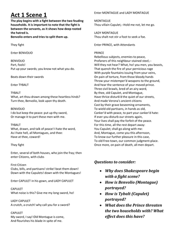 Romeo and Juliet - Act 1 Scene 1 | Teaching Resources