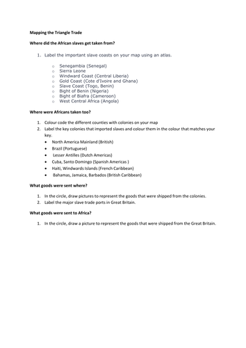 Slave Trade- Triangle Trade Map Activity | Teaching Resources