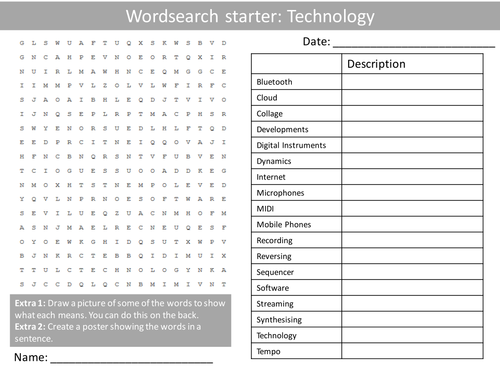 Music Technology Wordsearch Crossword Anagrams Music Keyword Starters ...