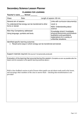 Junior science energy lesson plan 1- energy transfers | Teaching Resources